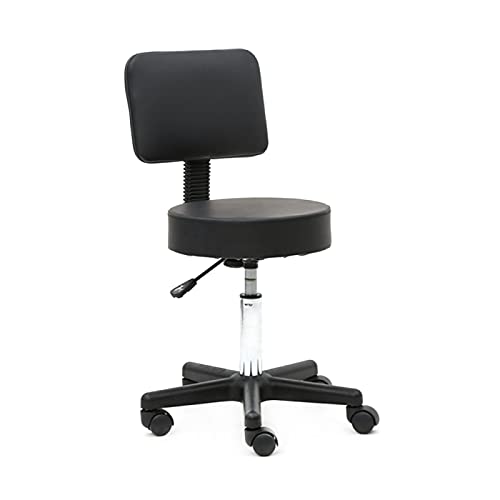 Black PU Leather Round Stool Plastic Flat Foot bar Stool with backrest,Adjustable Hydraulic Rolling Stool, Spa Drafting Salon Tattoo Work Office Massage Stools Swivel Task Chair