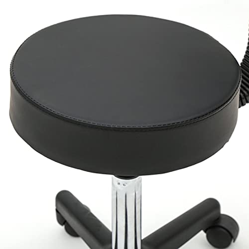 Black PU Leather Round Stool Plastic Flat Foot bar Stool with backrest,Adjustable Hydraulic Rolling Stool, Spa Drafting Salon Tattoo Work Office Massage Stools Swivel Task Chair