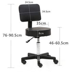 Black PU Leather Round Stool Plastic Flat Foot bar Stool with backrest,Adjustable Hydraulic Rolling Stool, Spa Drafting Salon Tattoo Work Office Massage Stools Swivel Task Chair