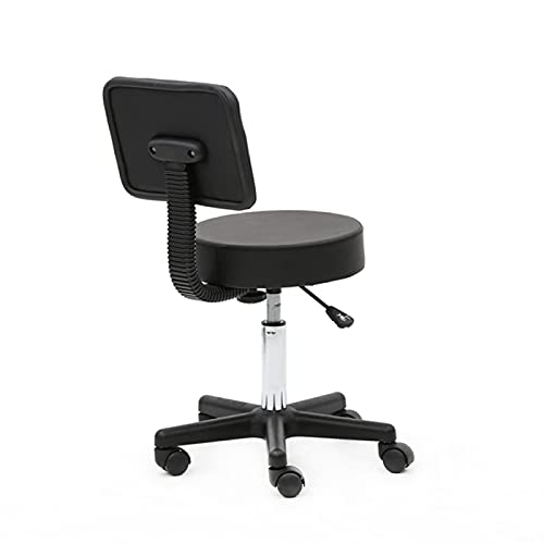 Black PU Leather Round Stool Plastic Flat Foot bar Stool with backrest,Adjustable Hydraulic Rolling Stool, Spa Drafting Salon Tattoo Work Office Massage Stools Swivel Task Chair