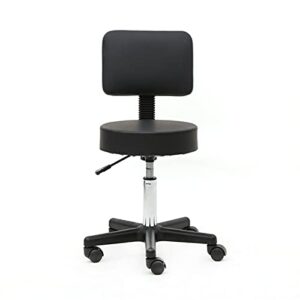 Black PU Leather Round Stool Plastic Flat Foot bar Stool with backrest,Adjustable Hydraulic Rolling Stool, Spa Drafting Salon Tattoo Work Office Massage Stools Swivel Task Chair