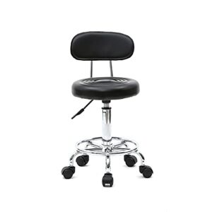 adjustable salon stool chair with wheels and back,round shape rolling saddle step bar stool for for massage spa office (black)