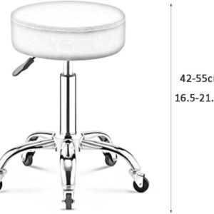 Rolling Swivel Stool Saddle Chair Stool on Wheel， Nail Stool with Gray PU Synthetic Leather Seat， Adjustable Height 45-55 cm， Supported Weight 160 Kg， Adjustable Swivel Rolling Stool for Massage Spa