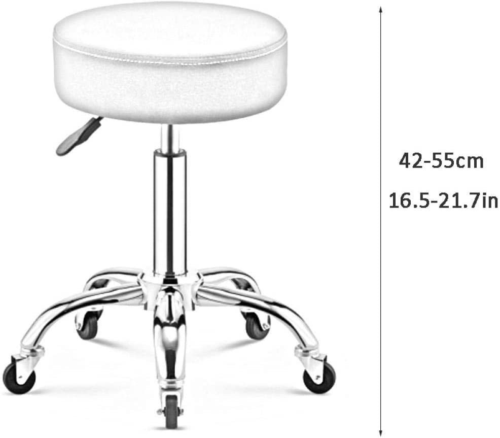 Rolling Swivel Stool Saddle Chair Stool on Wheel， Nail Stool with Gray PU Synthetic Leather Seat， Adjustable Height 45-55 cm， Supported Weight 160 Kg， Adjustable Swivel Rolling Stool for Massage Spa