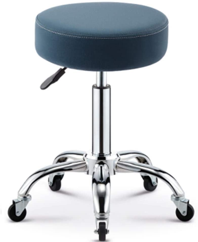 Rolling Swivel Stool Saddle Chair Stool on Wheel， Nail Stool with Gray PU Synthetic Leather Seat， Adjustable Height 45-55 cm， Supported Weight 160 Kg， Adjustable Swivel Rolling Stool for Massage Spa