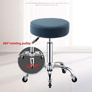 Rolling Swivel Stool Saddle Chair Stool on Wheel， Nail Stool with Gray PU Synthetic Leather Seat， Adjustable Height 45-55 cm， Supported Weight 160 Kg， Adjustable Swivel Rolling Stool for Massage Spa