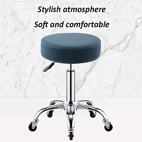 Rolling Swivel Stool Saddle Chair Stool on Wheel， Nail Stool with Gray PU Synthetic Leather Seat， Adjustable Height 45-55 cm， Supported Weight 160 Kg， Adjustable Swivel Rolling Stool for Massage Spa