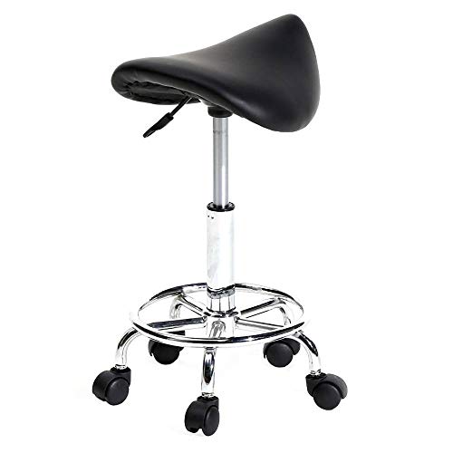 FRITHJILL Bar Stool,Rolling Hydraulic Ergonomic Saddle Seat Salon Barber Chair Saddle Stool Pedicure/Manicure Nail Technician Massage Stool | Black