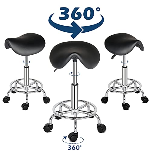 FRITHJILL Bar Stool,Rolling Hydraulic Ergonomic Saddle Seat Salon Barber Chair Saddle Stool Pedicure/Manicure Nail Technician Massage Stool | Black