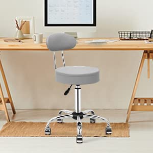 YOUTHUP Swivel Bar Chair, PU Leather Bar Stools with Backrest Support Back, Round Stool Chair Height Adjustable Perfect for Hair Salon, Home Office, Pedicure Spa and Lab, Grey