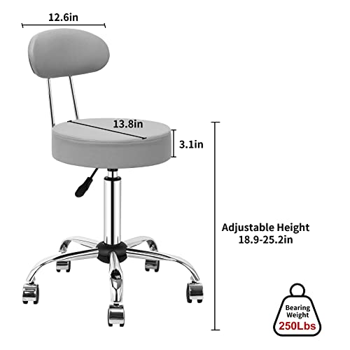 YOUTHUP Swivel Bar Chair, PU Leather Bar Stools with Backrest Support Back, Round Stool Chair Height Adjustable Perfect for Hair Salon, Home Office, Pedicure Spa and Lab, Grey