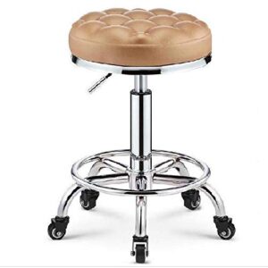 master massage saddle stool on wheel，saddle chair stool with yellow pu synthetic leather seat，adjustable height 45-58 cm，supported weight 160 kg，saddle rolling swivel stoolfor beautician hairdresser