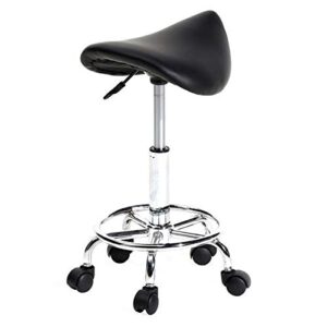 saddle stool adjustable swivel salon massage spa seat tattoo rolling chair black