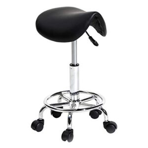 Saddle Stool Adjustable Swivel Salon Massage Spa Seat Tattoo Rolling Chair Black