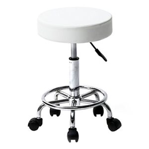 mtfy adjustable hydraulic rolling swivel salon stool, saddle stool chair tattoo massage facial spa stool chair with wheels for tattoo,facial spa,massage,salon (type-3,white)