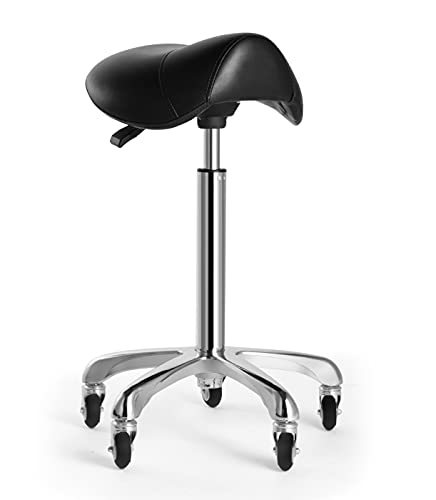 Saddle Stool Rolling Chair Swivel Salon Cutting Stool Adjustable Hydraulic Ergonomic with Wheels