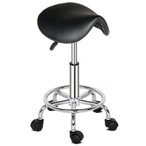 teeker rolling saddle stool pu leather swivel adjustable rolling stool for medical massage salon kitchen spa drafting,adjustable stool with wheels w/adjustable height:(20-25.6)”,weight capacity:260lb