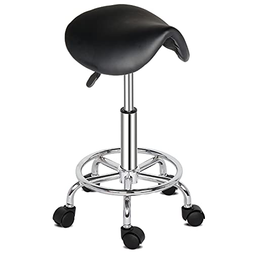 Teeker Rolling Saddle Stool PU Leather Swivel Adjustable Rolling Stool for Medical Massage Salon Kitchen Spa Drafting,Adjustable Stool with Wheels w/Adjustable Height:(20-25.6)",Weight Capacity:260lb