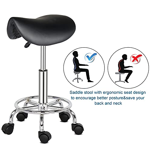 Teeker Rolling Saddle Stool PU Leather Swivel Adjustable Rolling Stool for Medical Massage Salon Kitchen Spa Drafting,Adjustable Stool with Wheels w/Adjustable Height:(20-25.6)",Weight Capacity:260lb