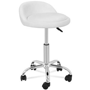 homgarden adjustable hydraulic rolling swivel stool for massage salon office facial spa medical tattoo chair stool w/backrest cushion & wheels (white 1pcs)