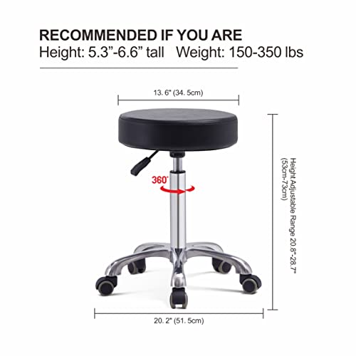 Grace & Grace Height Adjustable Rolling Swivel Stool Chair with Wheels and Round Seat Heavy Duty Metal Base for Salon,Massage, Factory, Shop (No Backrest with Casters-Classic Flat,Black)