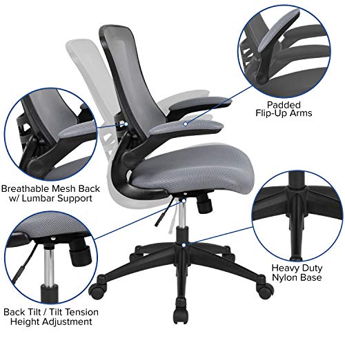 Flash Furniture Kelista Mid-Back Dark Gray Mesh Swivel Ergonomic Task Office Chair with Flip-Up Arms