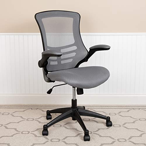 Flash Furniture Kelista Mid-Back Dark Gray Mesh Swivel Ergonomic Task Office Chair with Flip-Up Arms