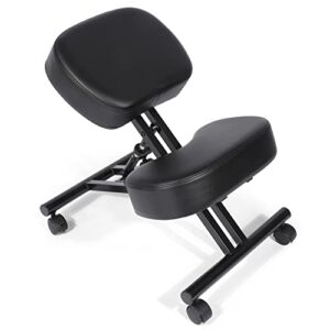 ergonomic kneeling chair with wheels, adjustable stool for home&office, w/4” thickened cushion and adjustable height, build healthy back & upright posture