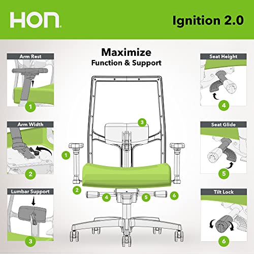 HON Ignition 2.0 Ergonomic Office Chair Mesh Back Computer Desk Chair - Synchro-Tilt Recline, Lumbar Support, Swivel Wheels, Comfortable for Long Hours in Home Office & Task Work, Executive - Grey