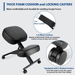 Kneeling Chair Ergonomic for Office, Adjustable Stool for Home and Office - Improve Your Posture with an Angled Seat - Thick Comfortable Moulded Foam Cushions - Brake and Smooth Gliding Casters