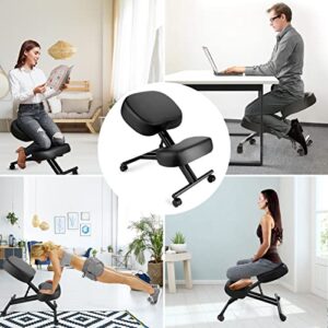 Kneeling Chair Ergonomic for Office, Adjustable Stool for Home and Office - Improve Your Posture with an Angled Seat - Thick Comfortable Moulded Foam Cushions - Brake and Smooth Gliding Casters