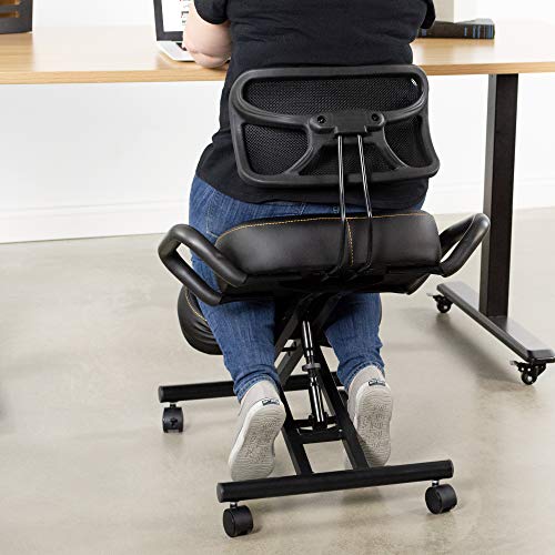 DRAGONN by VIVO Ergonomic Kneeling Chair with Back Support, Adjustable Stool for Home and Office with Angled Seat for Better Posture - Thick Comfortable Cushions, Black, DN-CH-K02B