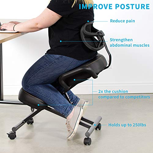 DRAGONN by VIVO Ergonomic Kneeling Chair with Back Support, Adjustable Stool for Home and Office with Angled Seat for Better Posture - Thick Comfortable Cushions, Black, DN-CH-K02B