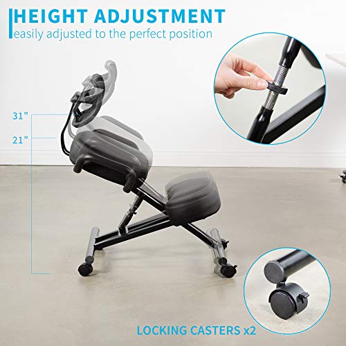 DRAGONN by VIVO Ergonomic Kneeling Chair with Back Support, Adjustable Stool for Home and Office with Angled Seat for Better Posture - Thick Comfortable Cushions, Black, DN-CH-K02B