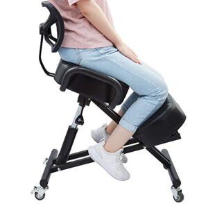 vonoya kneeling chair with back support | ergonomic office chair for home or office desk | adjustable posture-improving desk chair with wheels and thick cushions, black