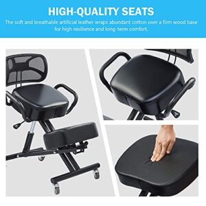 VONOYA Kneeling Chair with Back Support | Ergonomic Office Chair for Home or Office Desk | Adjustable Posture-Improving Desk Chair with Wheels and Thick Cushions, Black