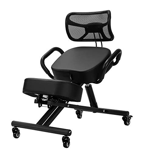 Ergonomic Kneeling Chair with Backrest Adjustable Height with Thick and Comfortable Cushion and Smooth Gliding Casters Correct Sitting Posture Suitable for Home Black