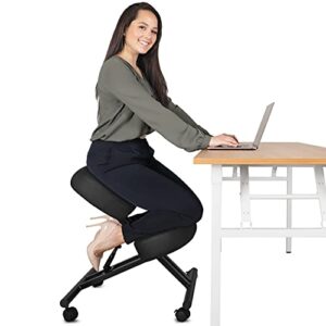 Ergonomic Kneeling Chair Home Office Chairs Thick Cushion Pad Flexible Seating Rolling Adjustable Work Desk Stool Improve Posture Now & Neck Pain - Comfortable Knees and Straight Back