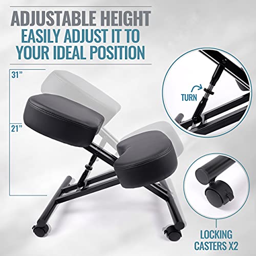 Ergonomic Kneeling Chair Home Office Chairs Thick Cushion Pad Flexible Seating Rolling Adjustable Work Desk Stool Improve Posture Now & Neck Pain - Comfortable Knees and Straight Back