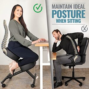 Ergonomic Kneeling Chair Home Office Chairs Thick Cushion Pad Flexible Seating Rolling Adjustable Work Desk Stool Improve Posture Now & Neck Pain - Comfortable Knees and Straight Back