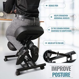 Ergonomic Kneeling Chair Home Office Chairs Thick Cushion Pad Flexible Seating Rolling Adjustable Work Desk Stool Improve Posture Now & Neck Pain - Comfortable Knees and Straight Back