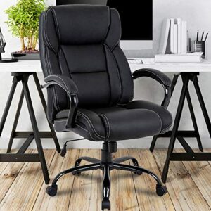 big & tall executive office chair heavy duty 500lbs computer desk chair ergonomic high back task rolling swivel chair with lumbar support armrest pu leather office chair for heavy people, black