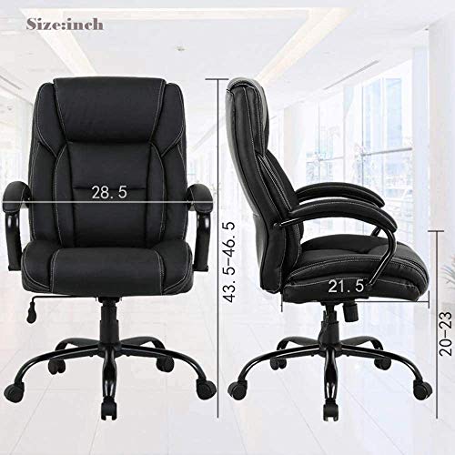 Big & Tall Executive Office Chair Heavy Duty 500LBS Computer Desk Chair Ergonomic High Back Task Rolling Swivel Chair with Lumbar Support Armrest PU Leather Office Chair for Heavy People, Black