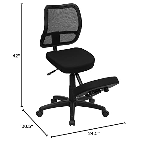 Flash Furniture Mobile Ergonomic Kneeling Swivel Task Office Chair with Black Mesh Back and Fabric Seat