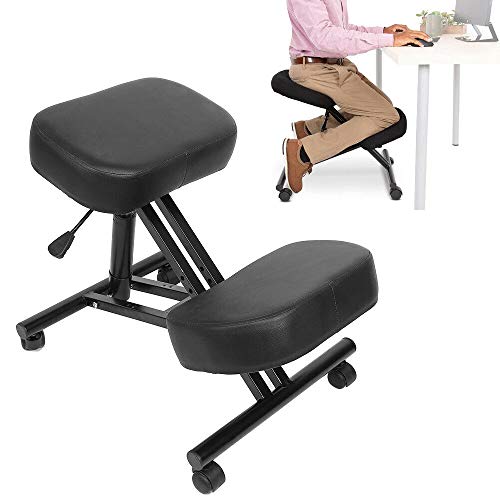 Comft Ergonomic Kneeling Chair Home Office Black Height Adjustable Stool with Thick Foam Cushions and Smooth Gliding Casters for Improving Posture