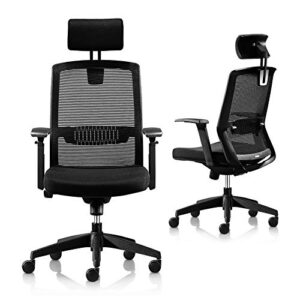 ergonomic office chair, high back desk chair, adjustable home office mesh chair with headrest lifted armrest, reclining rolling task computer chair