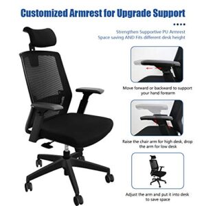 Ergonomic Office Chair, High Back Desk Chair, Adjustable Home Office Mesh Chair with Headrest Lifted Armrest, Reclining Rolling Task Computer Chair