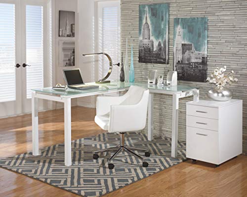 Signature Design by Ashley Baraga Contemporary Adjustable Swivel Home Office Desk Chair, White