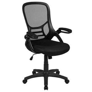 flash furniture high back black mesh ergonomic swivel office chair with black frame and flip-up arms