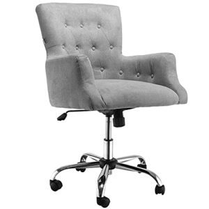 homcom mid back modern home office chair with tufted button design and padded armrests, swivel computer desk chair for study living room bedroom, gray